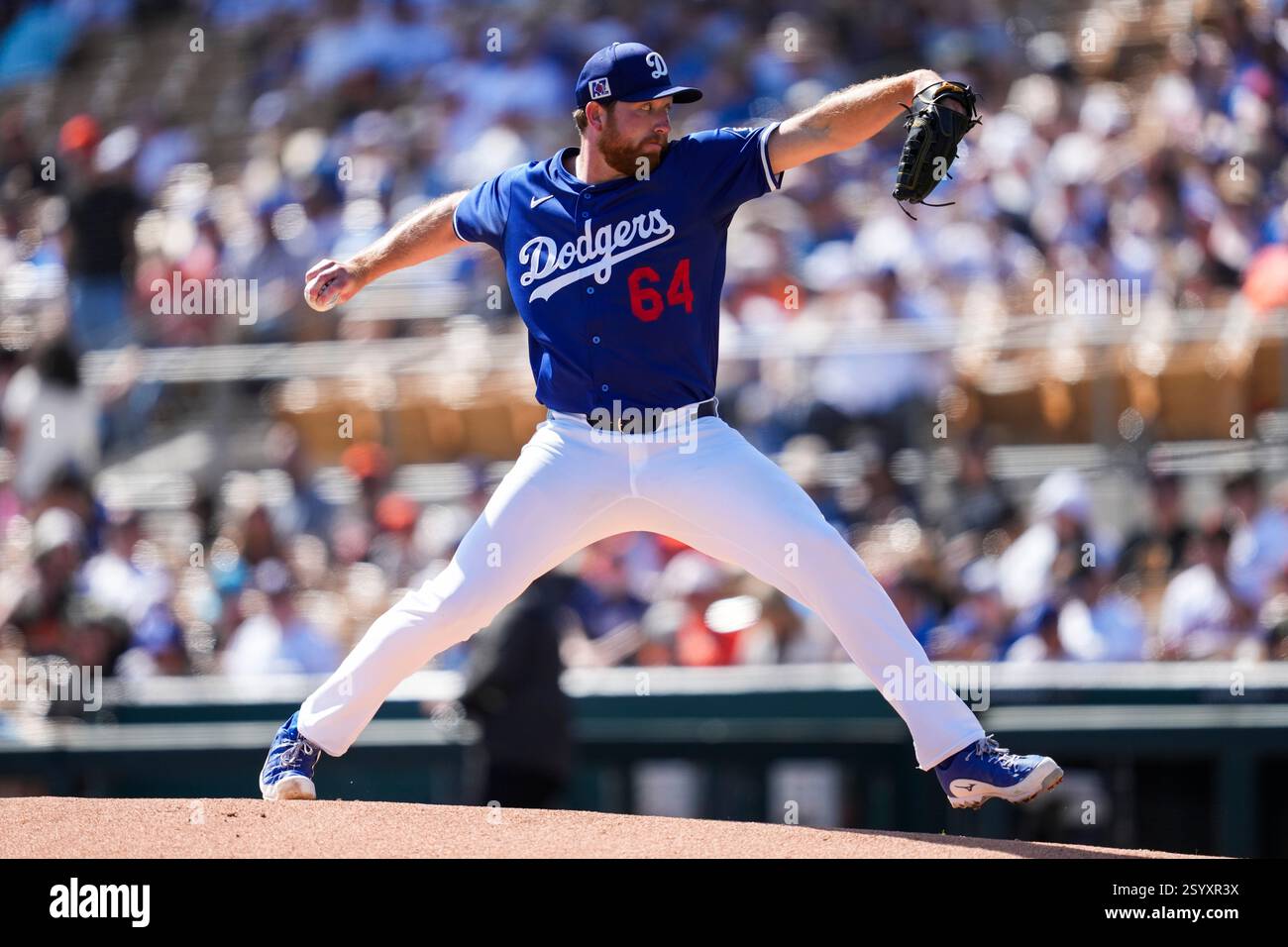 Los Angeles Dodgers starting pitcher Matt Sauer throws during the first ...