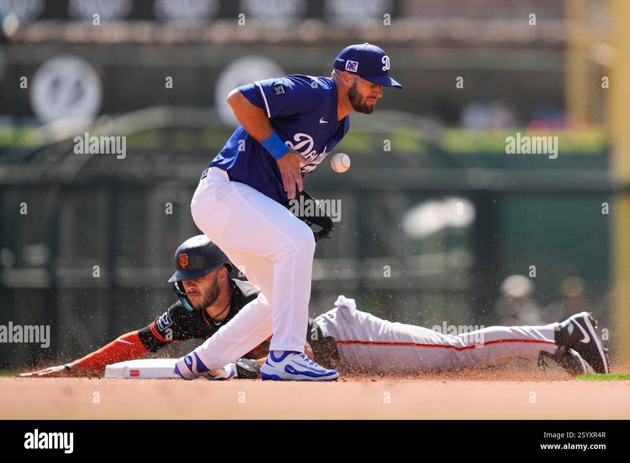 San Francisco Giants' Grant McCray steals second base ahead of a throw ...