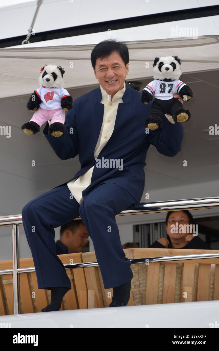 Jackie Chan.'Skiptrace' photocall on MV Harle, Jetée Albert Édouard at ...