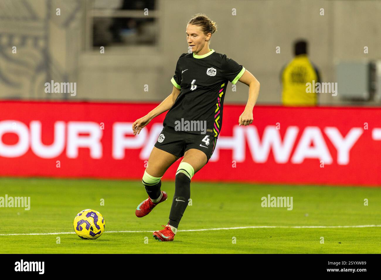 SAN DIEGO, CA - FEBRUARY 26: Australia defender Clare Hunt (4) passes ...