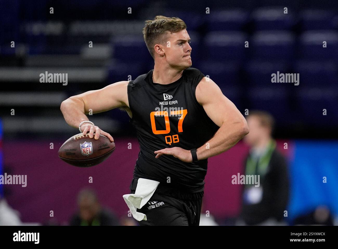 Ohio State quarterback Will Howard warms up at the NFL football ...