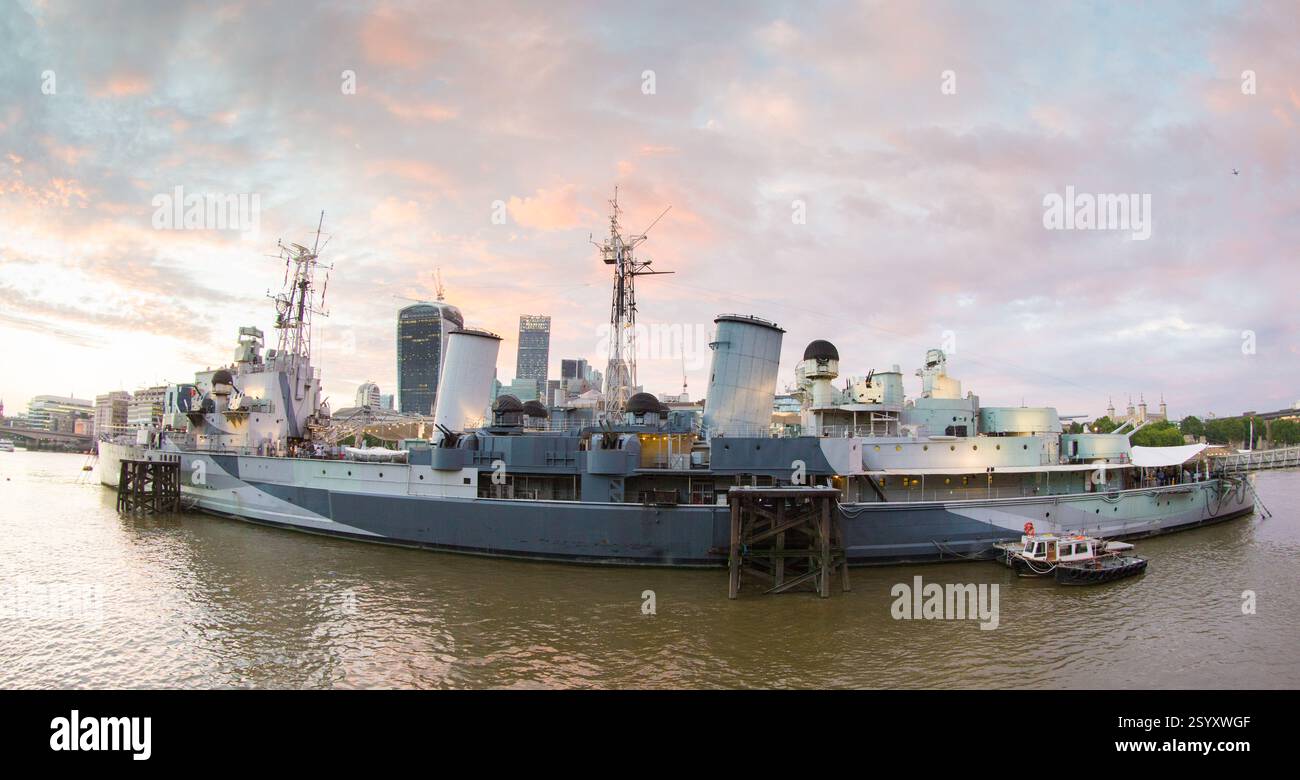 HMS Belfast, a historic warship, moored on the River Thames in London ...