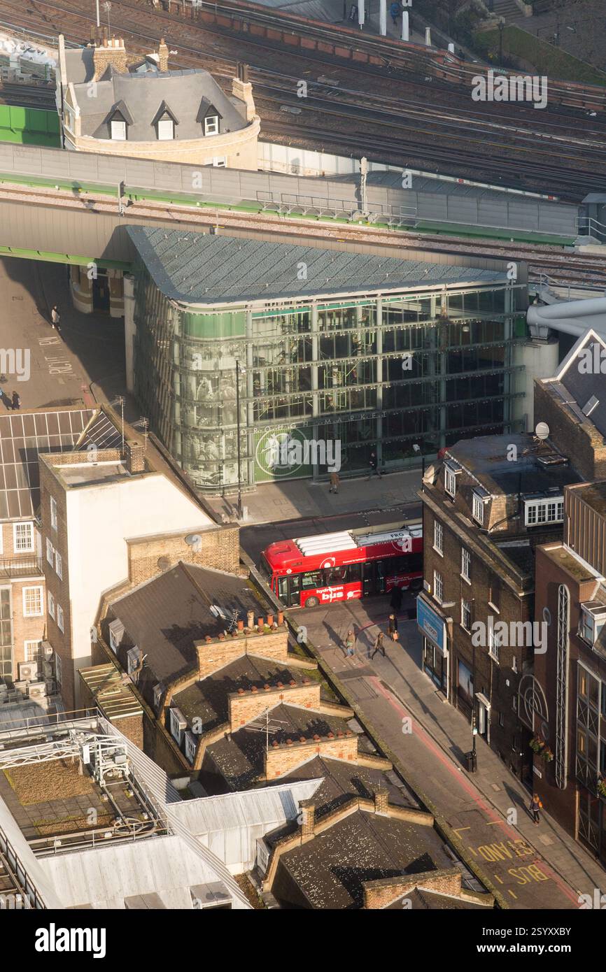 High-angle view of Borough Market, London. Modern glass building ...