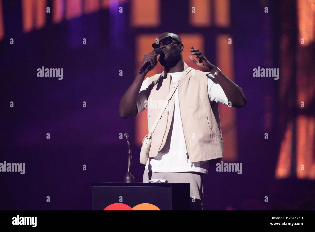 Stormzy accepts the best hip hop/grime/rap act award during the Brit ...
