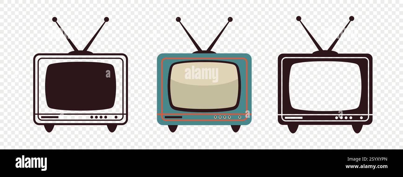 Retro TV Set. Vector Vintage Television Collection. Old TV Icon Pack ...