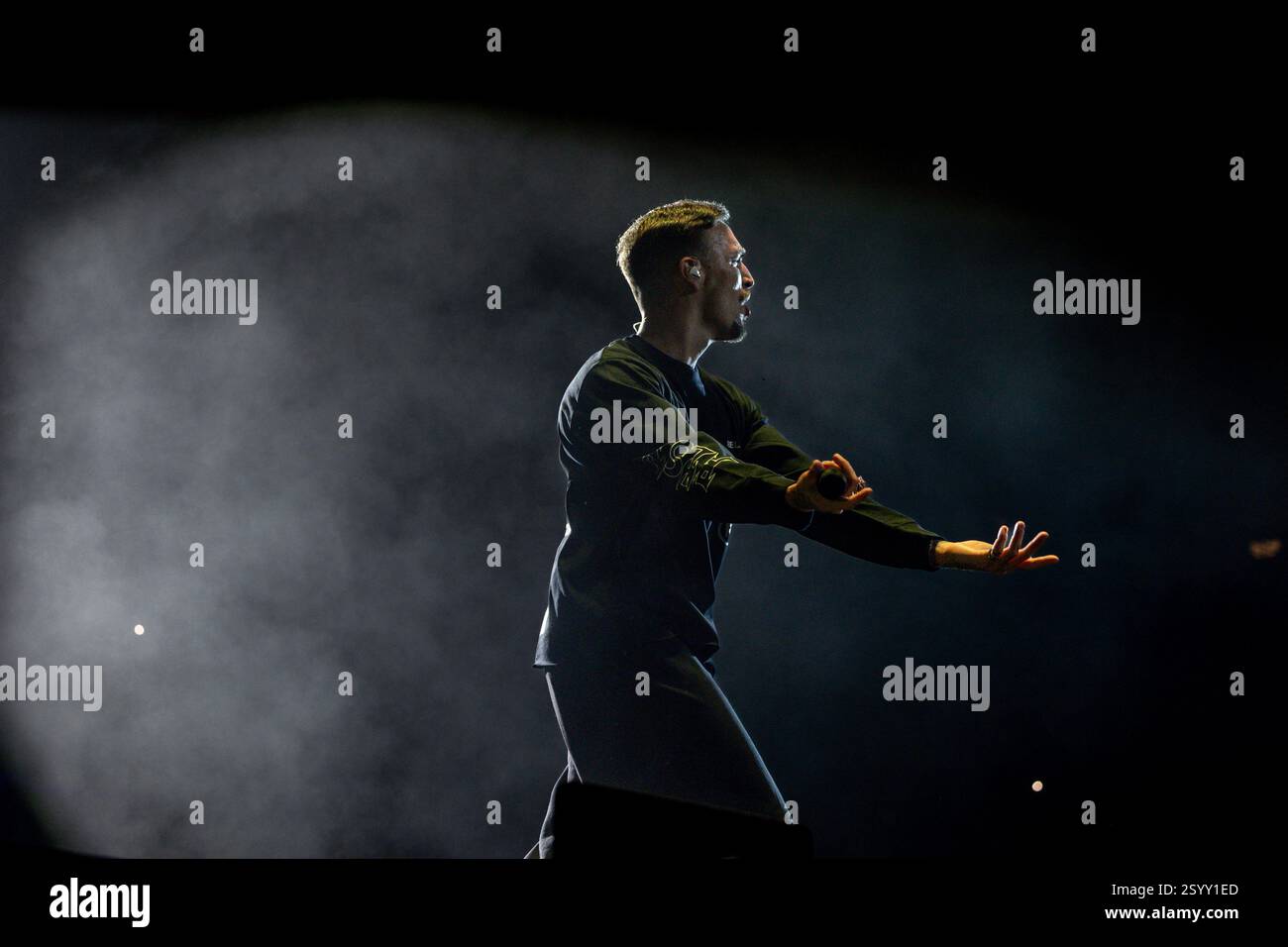 The singer Rels B during his concert at the Movistar Arena, on March 1 ...