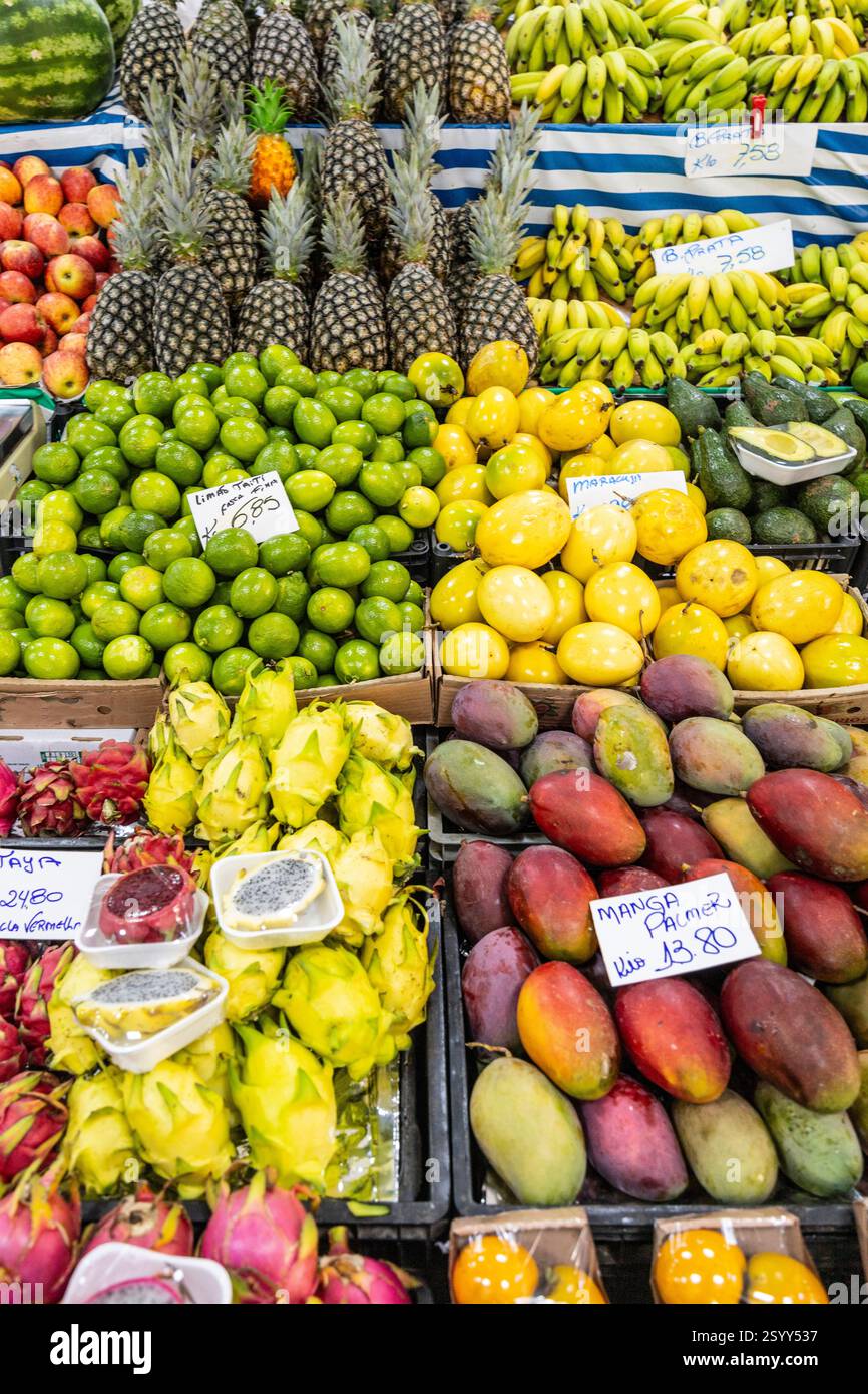 Fresh fruits to sale at the municipal market of Braganca Paulista ...