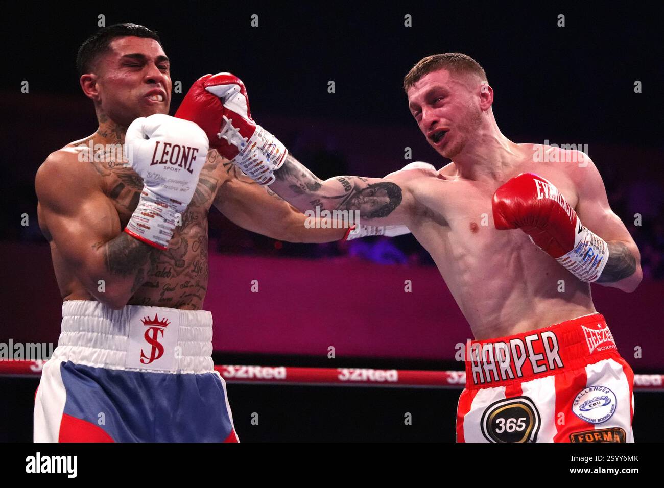 Ryan Garner (right) in action against Salvador Jimenez in the EBU European and WBC International ...
