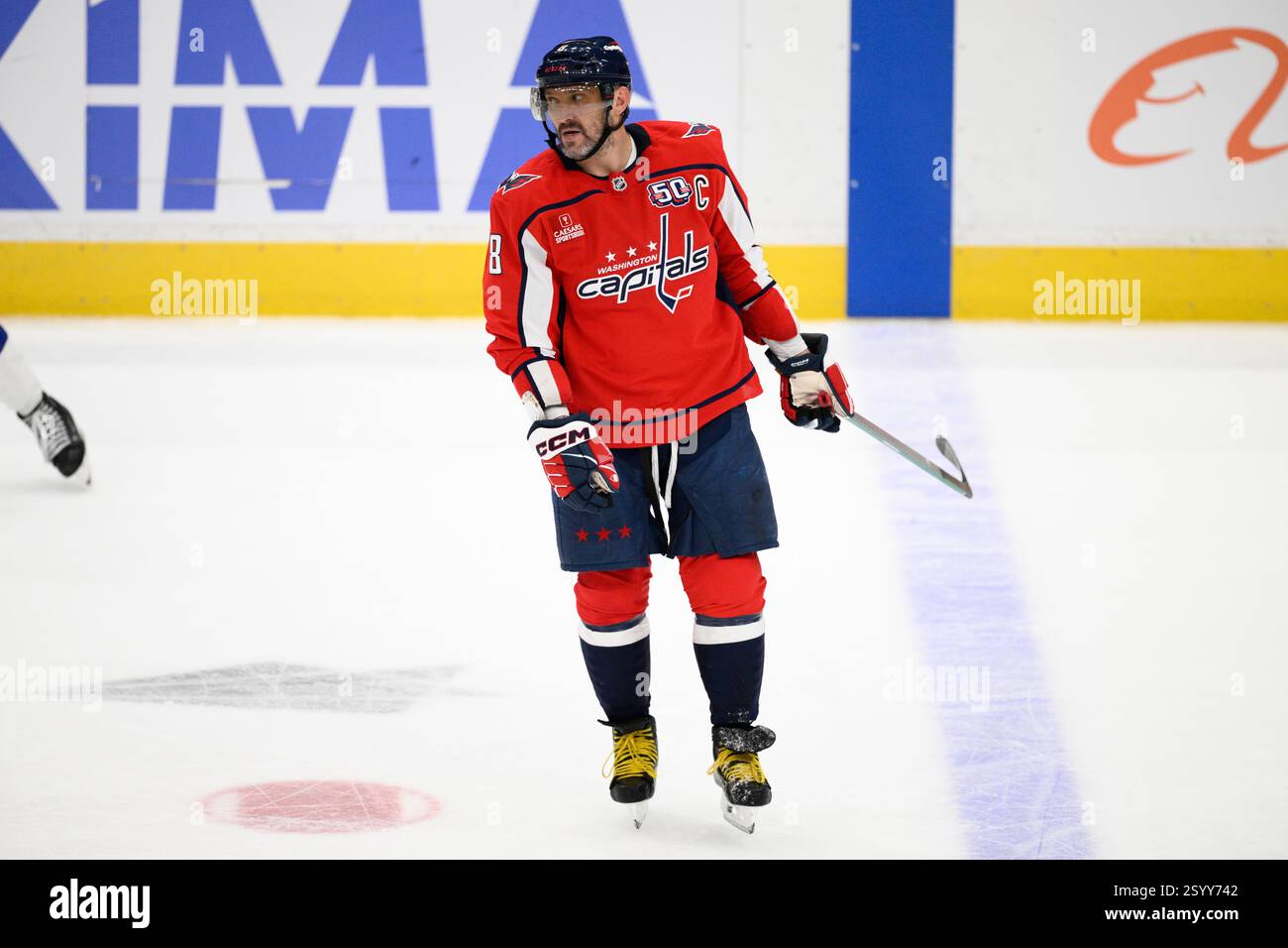 Washington Capitals left wing Alex Ovechkin (8) looks on during the ...