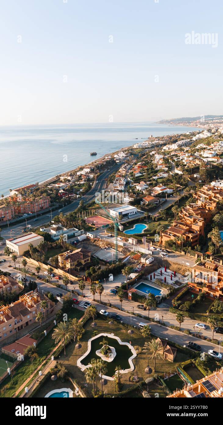 Coastal town with scenic beachfront and residential area Stock Photo ...