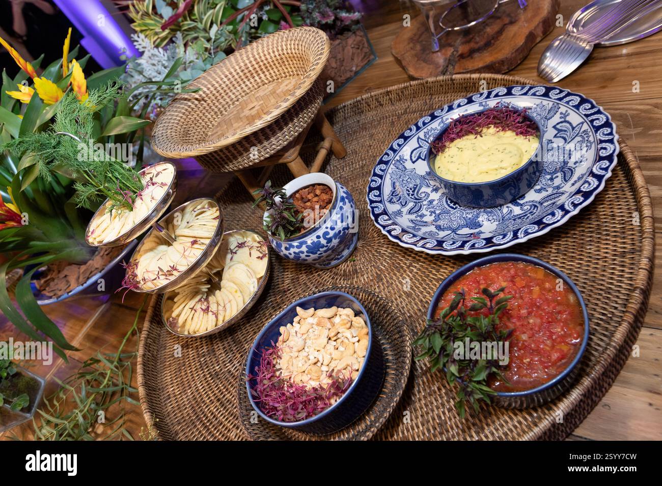 Sophisticated table of assorted brazilian foods Stock Photo - Alamy