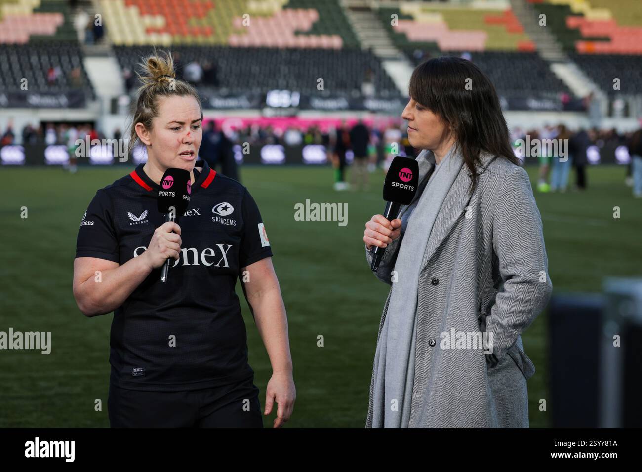 London, UK. 1st Mar, 2025. Marlie Parker (Co-captain Saracens) being ...