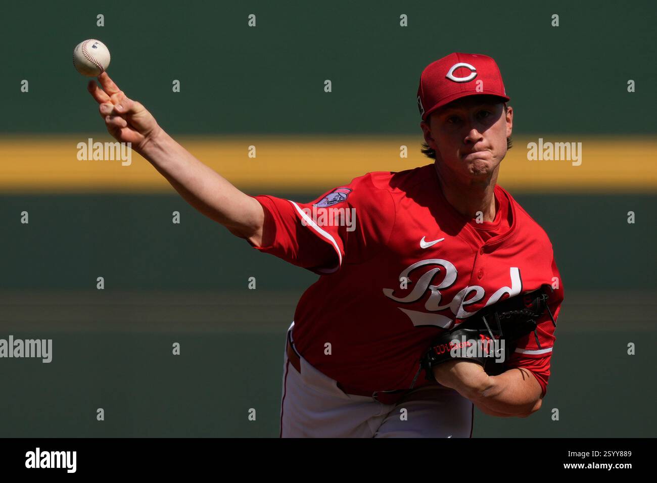 Cincinnati Reds pitcher Brady Singer throws during the first inning of ...