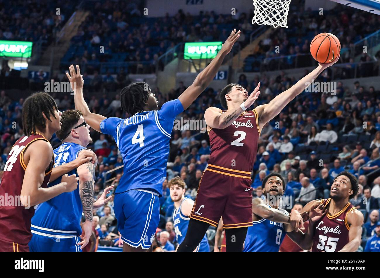 MARCH 01, 2025: Loyola (Il) Ramblers guard Jalen Quinn (2) stretches ...