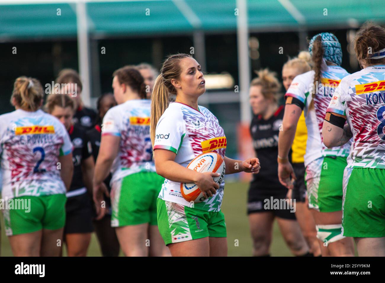 London, UK, 1st March 2025 Harlequins scrum half Emma Swords versus ...