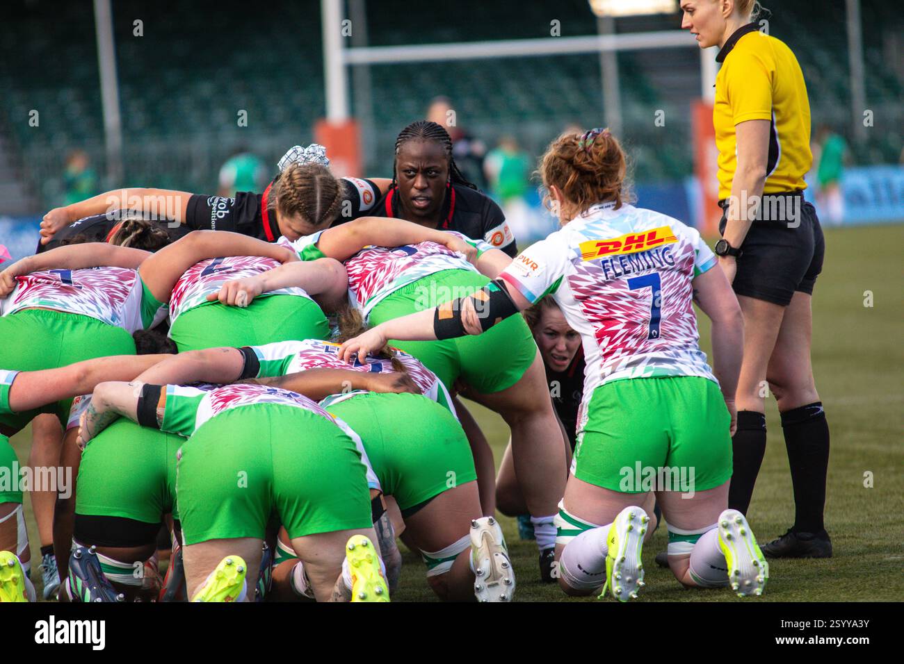 London, UK, 1st March 2025 Saracens and Harlequins prepare to srum as ...