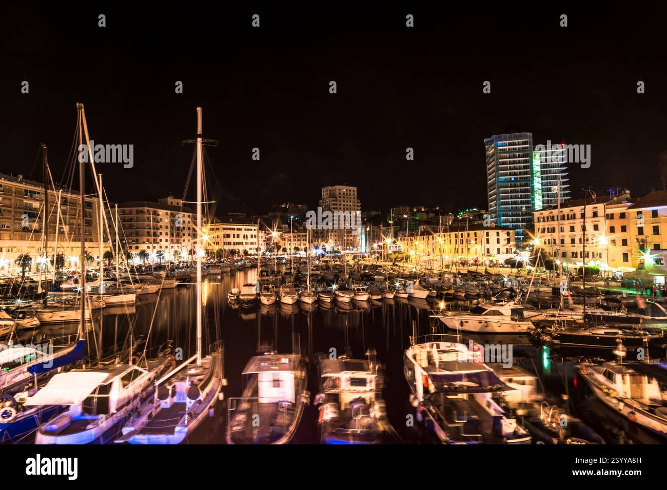 The beautiful Savona docks at night Stock Photo - Alamy