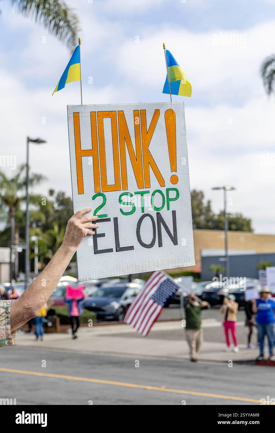 Santa Barbara protesters gather at the Tesla Dealership of Elon Musk in ...