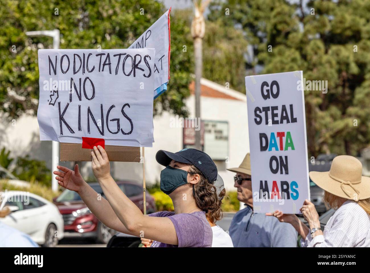 Santa Barbara protesters gather at the Tesla Dealership of Elon Musk in ...