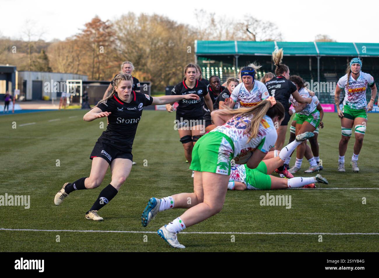 London, UK, 1st March 2025 Harlequins flyhalf Kayleigh Powell does well ...