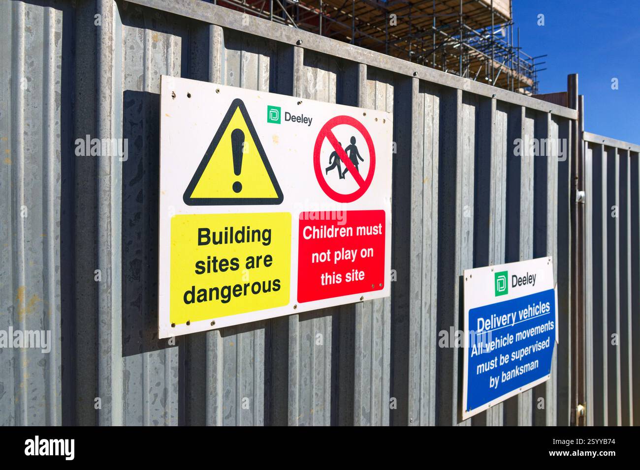 Warning sign warning children not to play on construction site with ...