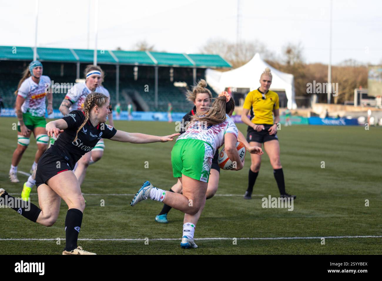 London, UK, 1st March 2025 Harlequins flyhalf Kayleigh Powell does well ...