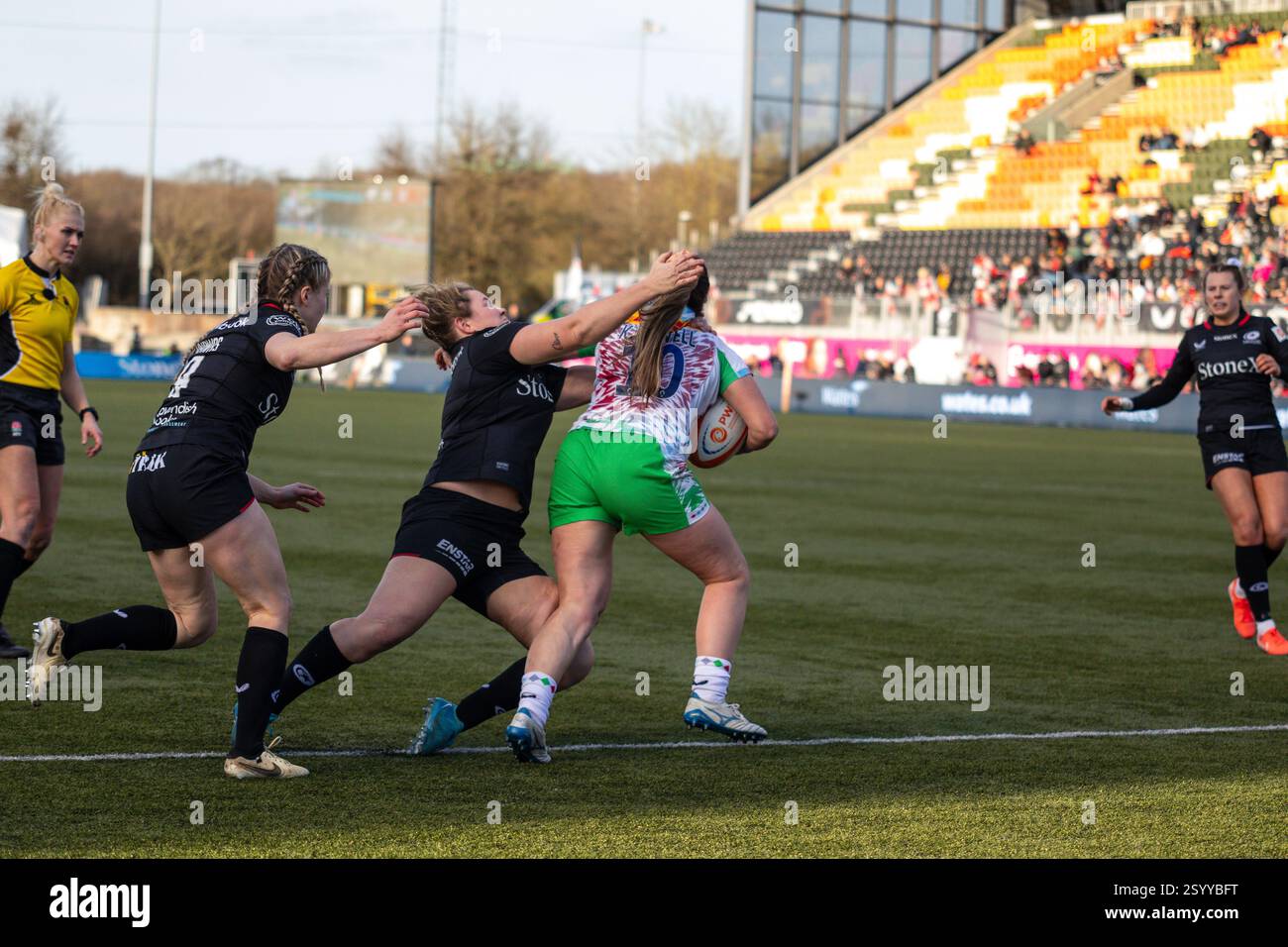 London, UK, 1st March 2025 Saracens flanker Marlie Packer receives an ...