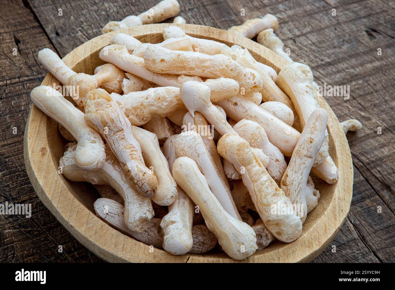 Traditional Brazilian starch biscuit called biscoito de polvilho in a ...