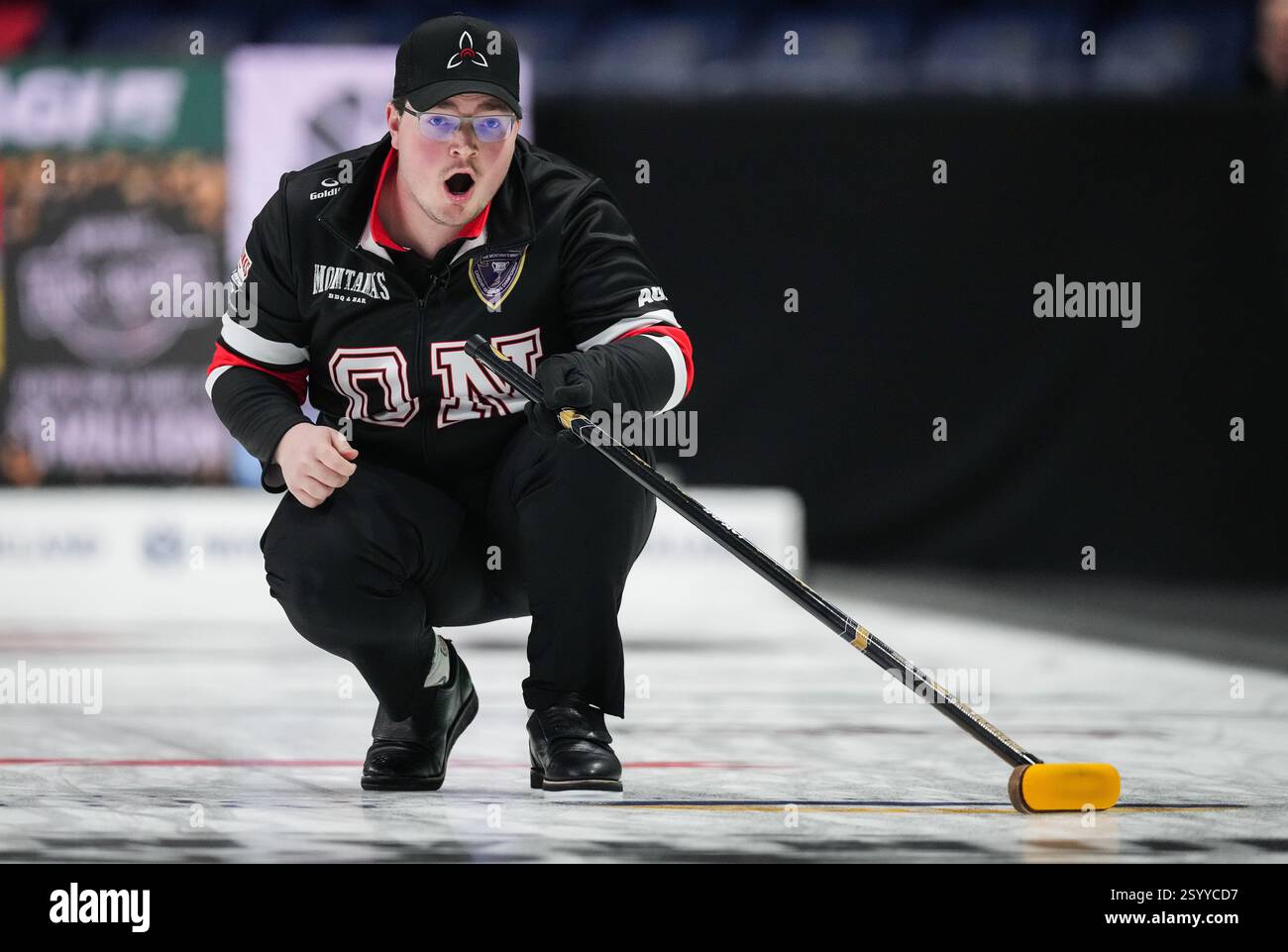 Kelowna, Canada. 01st Mar, 2025. Ontario skip Sam Mooibroek calls out ...
