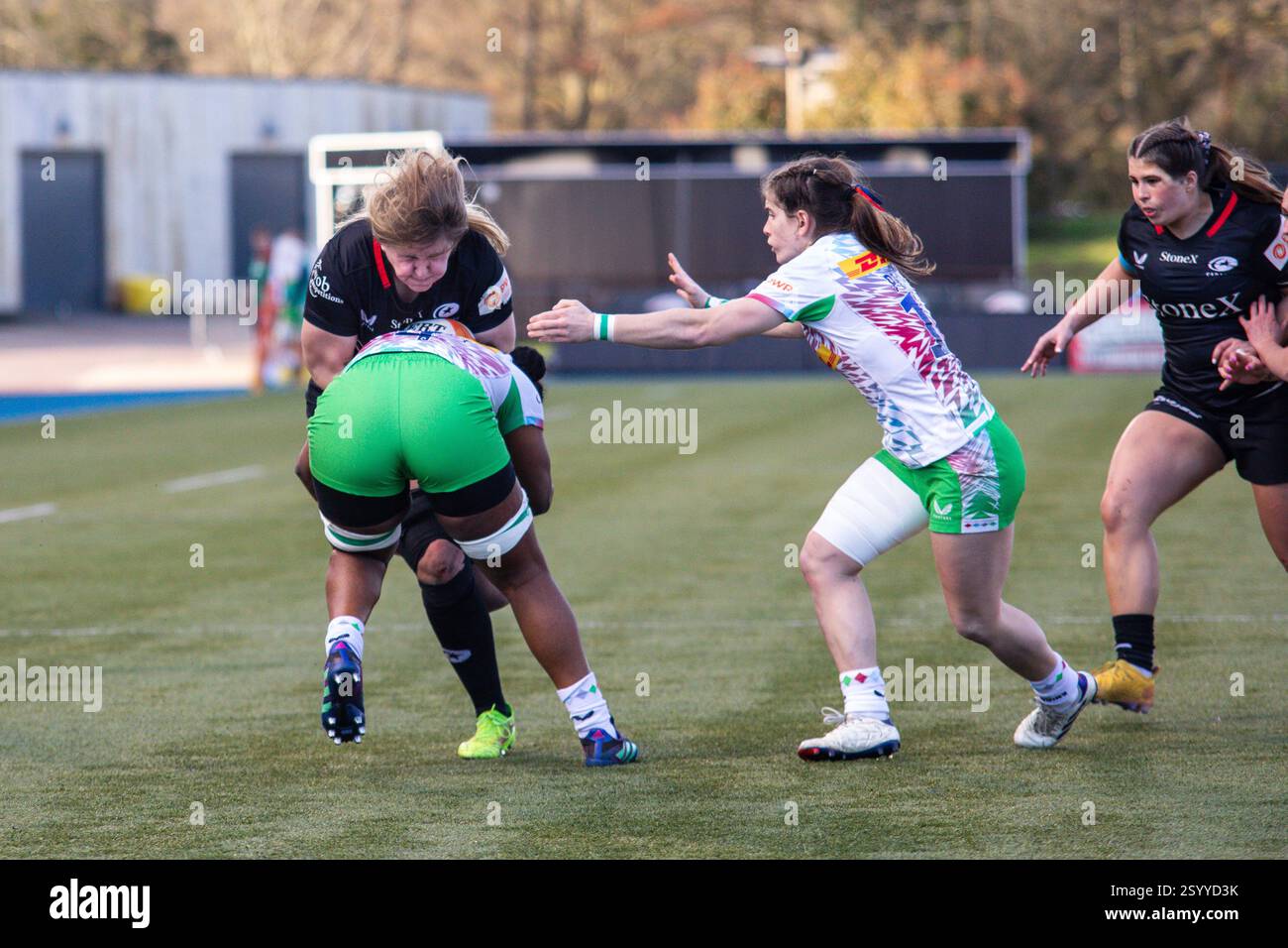 London, UK, 1st March 2025 Saracens number 8 Poppy Cleall receives a ...