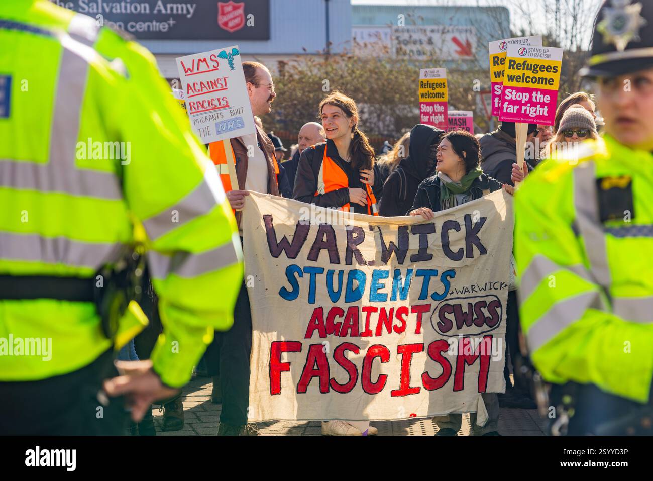 Nuneaton, UK. 01 MAR, 2025. "Warwick Students Against Fascism" sign ...