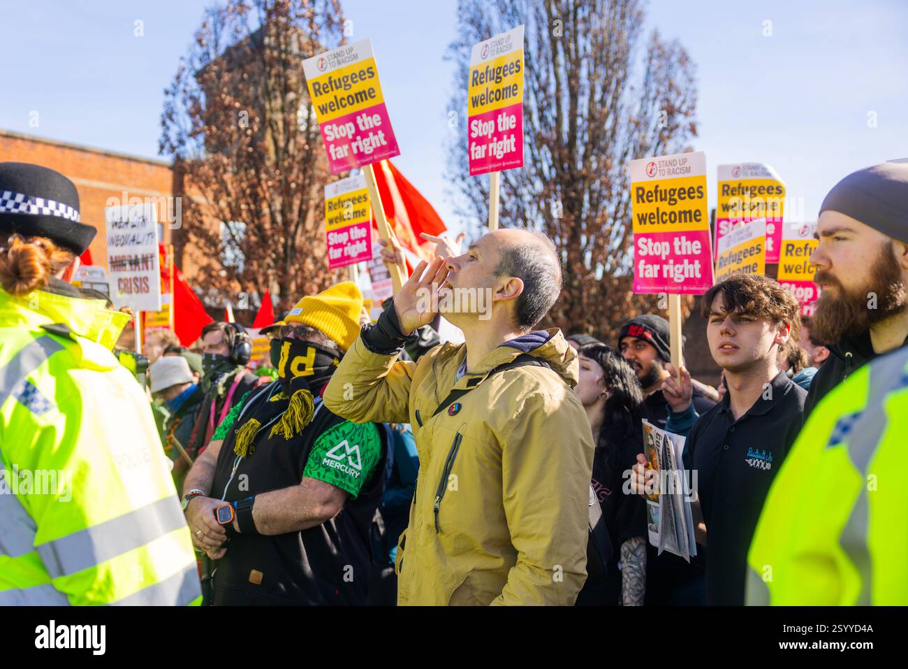 Nuneaton, UK. 01 MAR, 2025. Man shouts toward opposing side as Britain ...