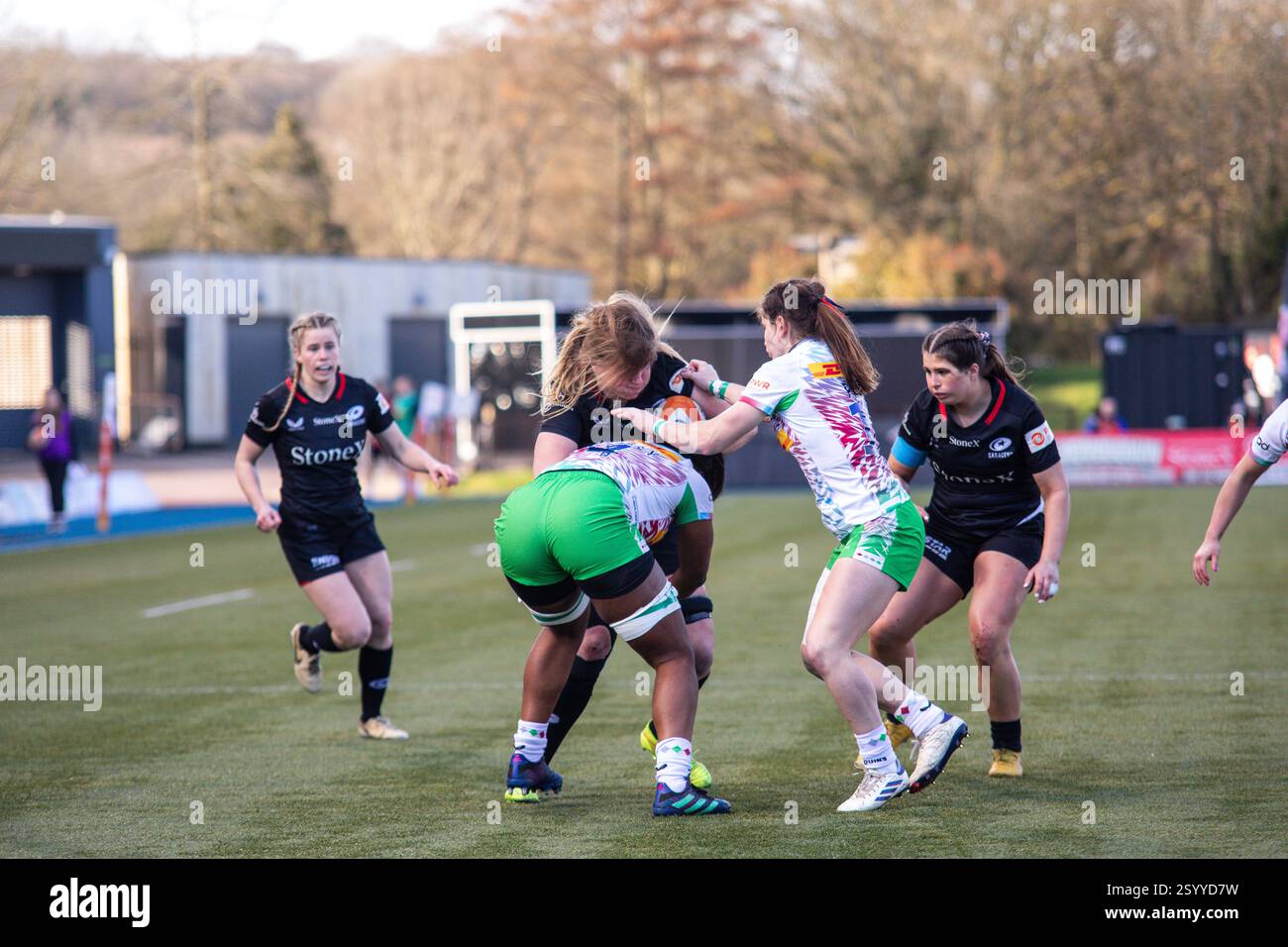 London, UK, 1st March 2025 Saracens number 8 Poppy Cleall receives a ...