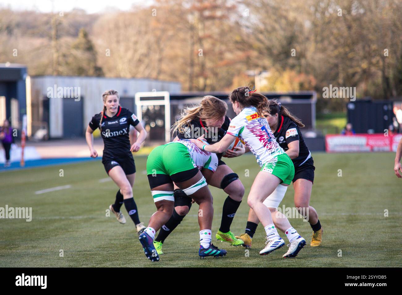 London, UK, 1st March 2025 Saracens number 8 Poppy Cleall receives a ...