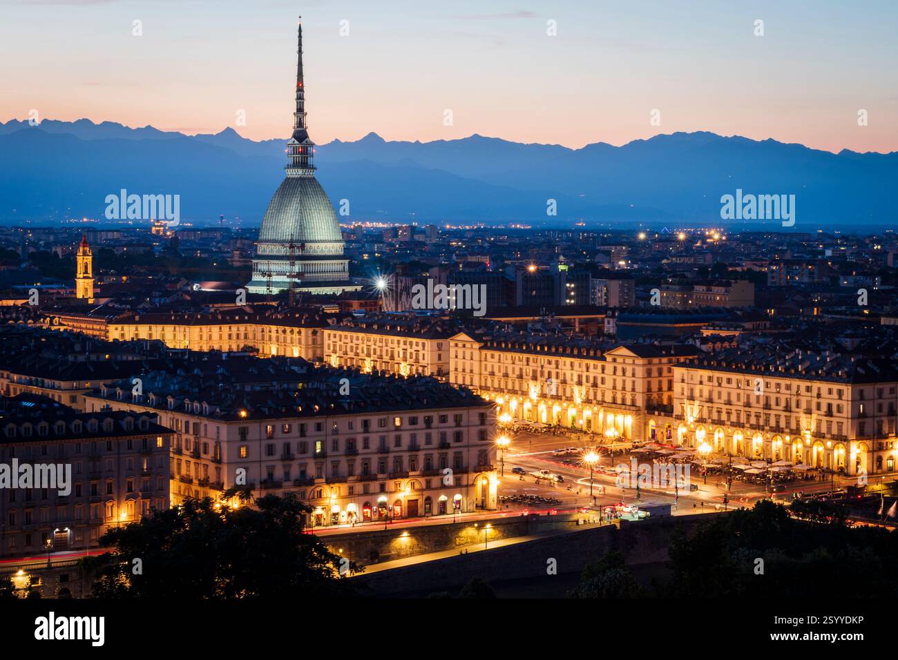 Torino view with the iconic Mole Antonelliana and the Intesa Sanpaolo ...