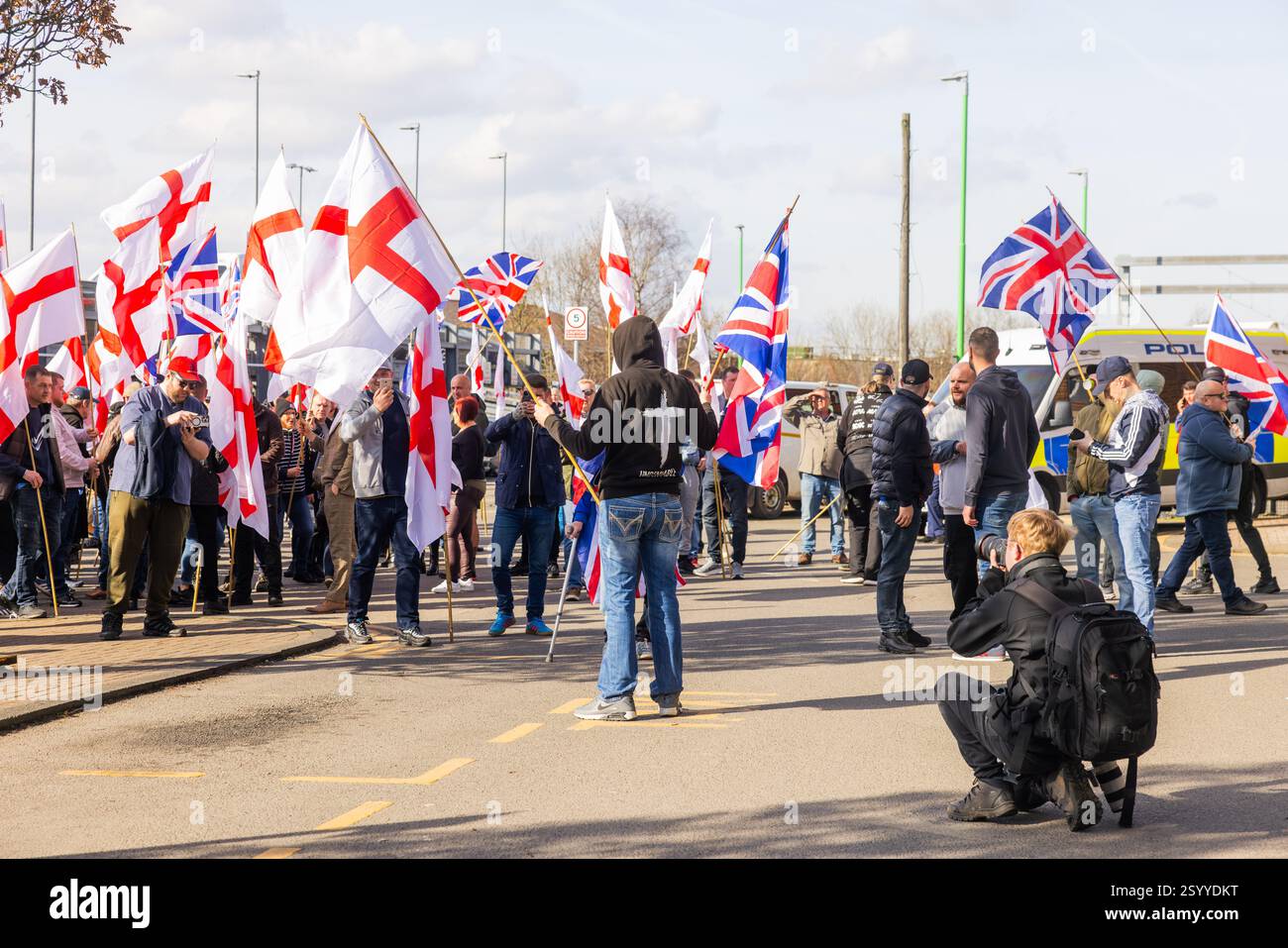 Nuneaton, UK. 01 MAR, 2025. Photographer takes picture as Britain First ...