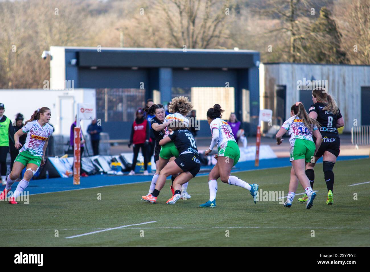 London, UK, 1st March 2025 Saracens players Alysha Corrigan and Sophie ...