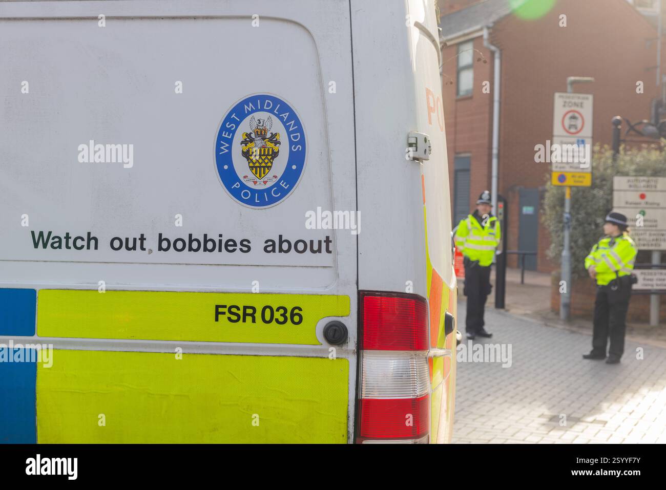 Nuneaton, UK. 01 MAR, 2025. "Watch out Bobbies about" on a police van ...