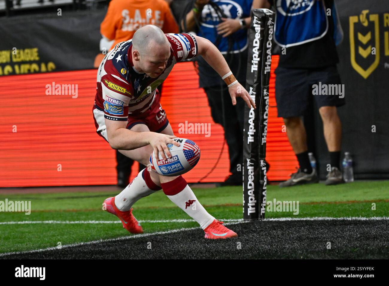 Wigan Warriors Liam Marshall scores a try during the Super League rugby ...