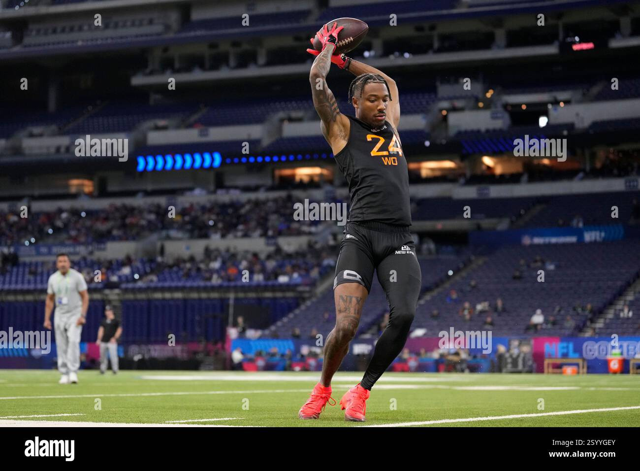 Oregon wide receiver Tez Johnson runs a drill at the NFL football ...