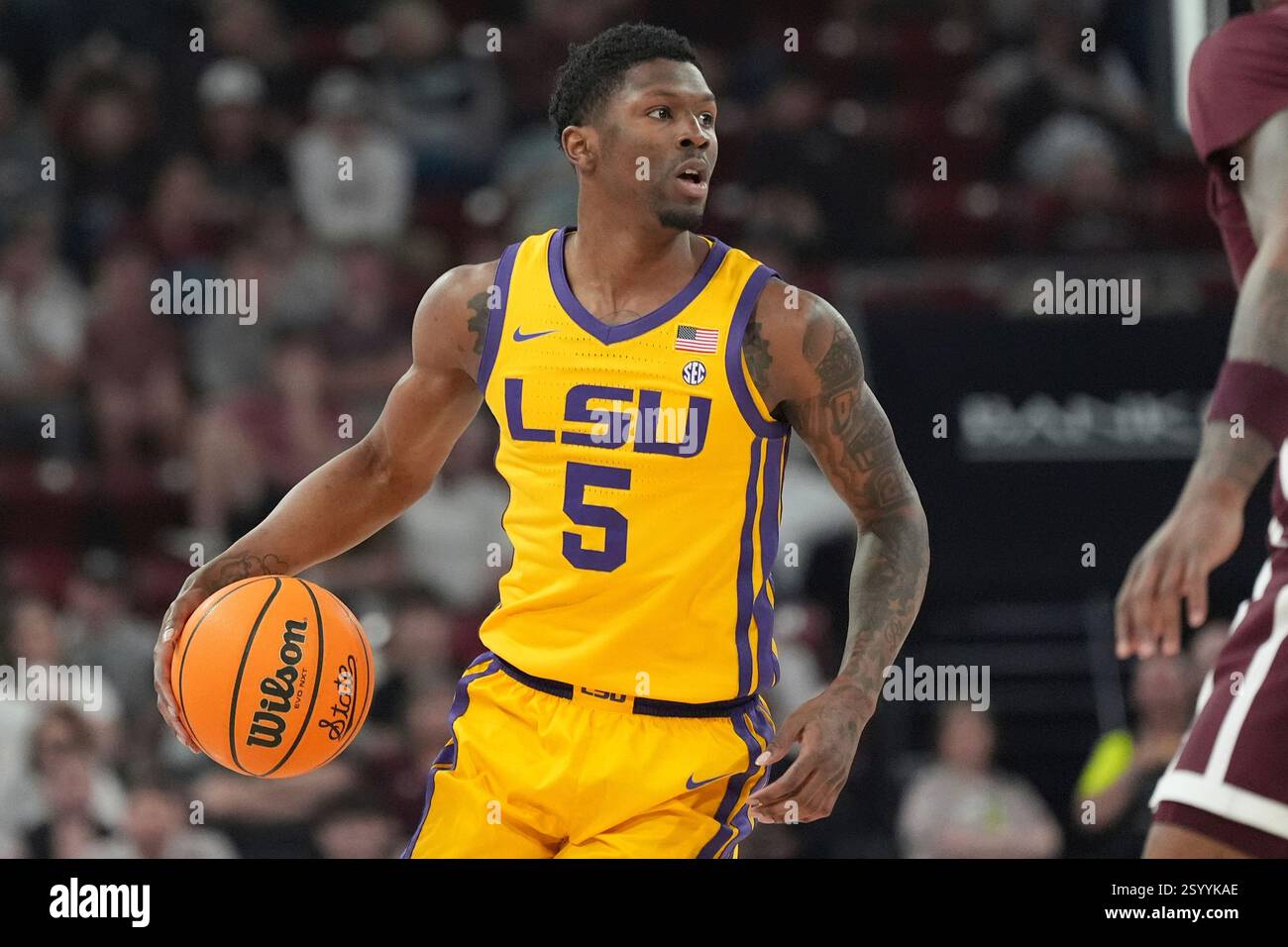 LSU guard Cam Carter looks for an open teammate during the first half ...