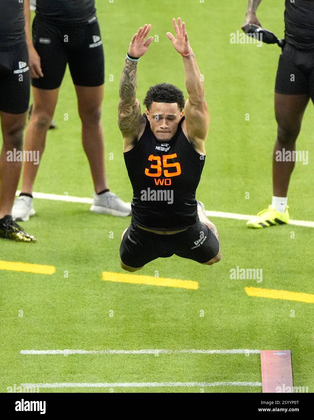Iowa State wide receiver Jaylin Noel participates in a drill at the NFL ...