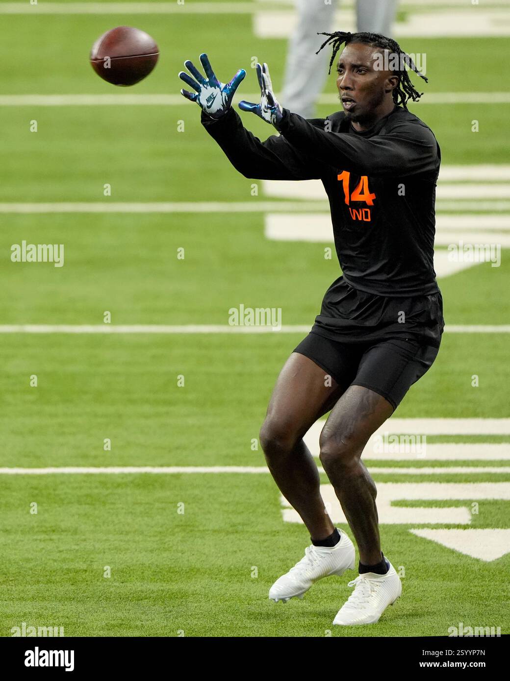 Maryland wide receiver Tai Felton participates in a drill at the NFL ...