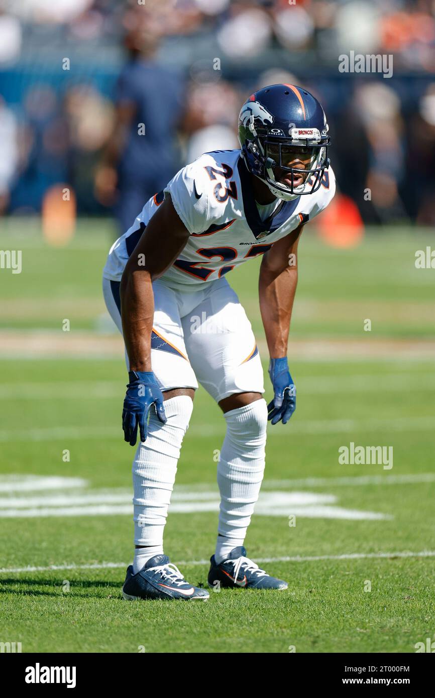 Denver Broncos cornerback Fabian Moreau (23) warms up prior to an NFL ...