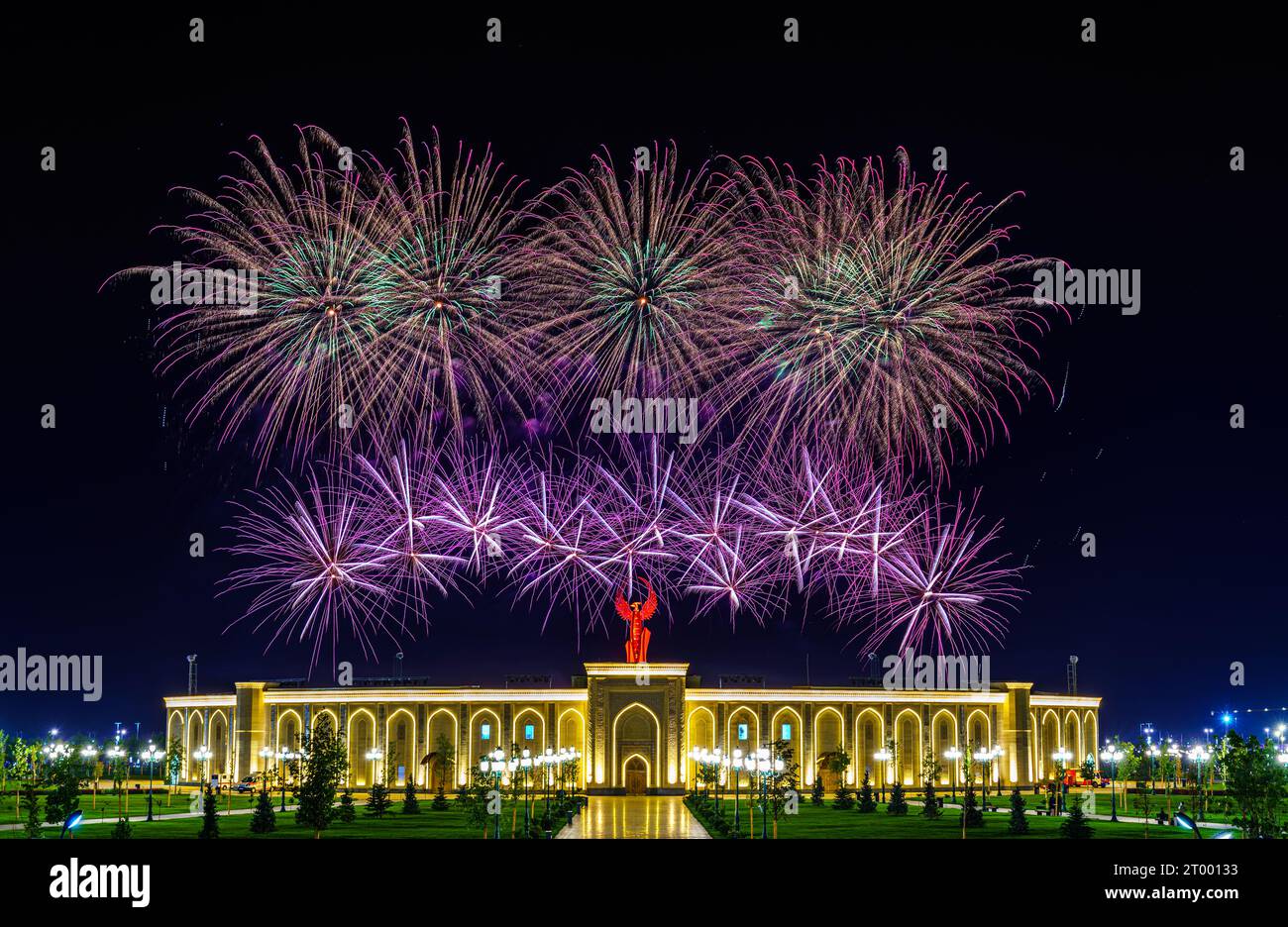Uzbekistan, Tashkent - September 1, 2023: Multi-colored fireworks over ...