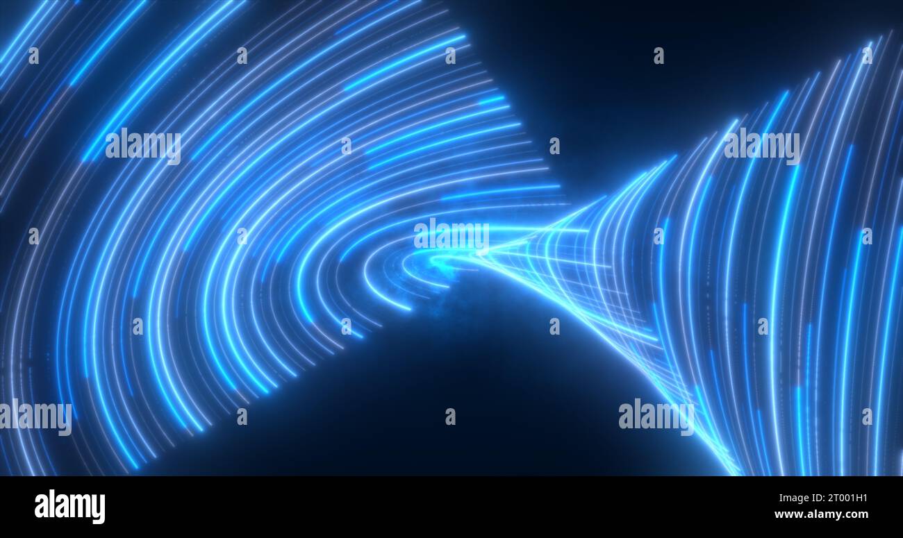 Abstract bright blue glowing flying waves from twisted lines energy magical background Stock ...