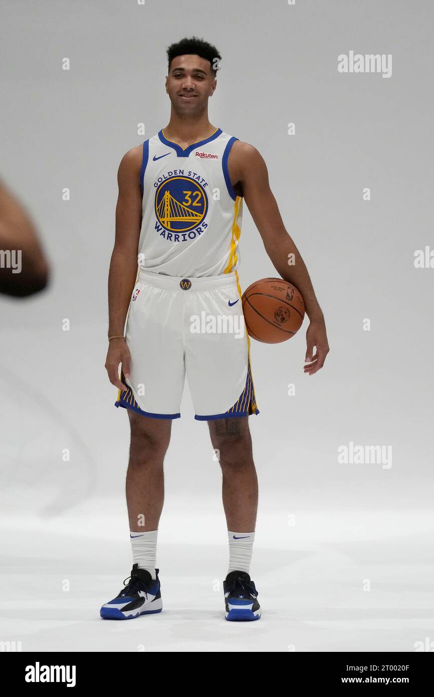 Golden State Warriors' Trayce Jackson-Davis poses for photos during the ...