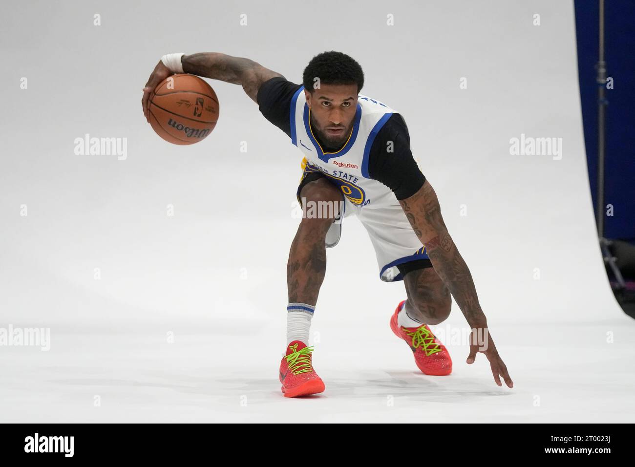 Golden State Warriors' Gary Payton II poses for photos during the NBA ...