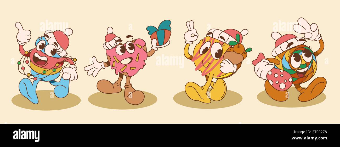 Groovy and funny retro vintage character vector. Funky comic pink heart ...