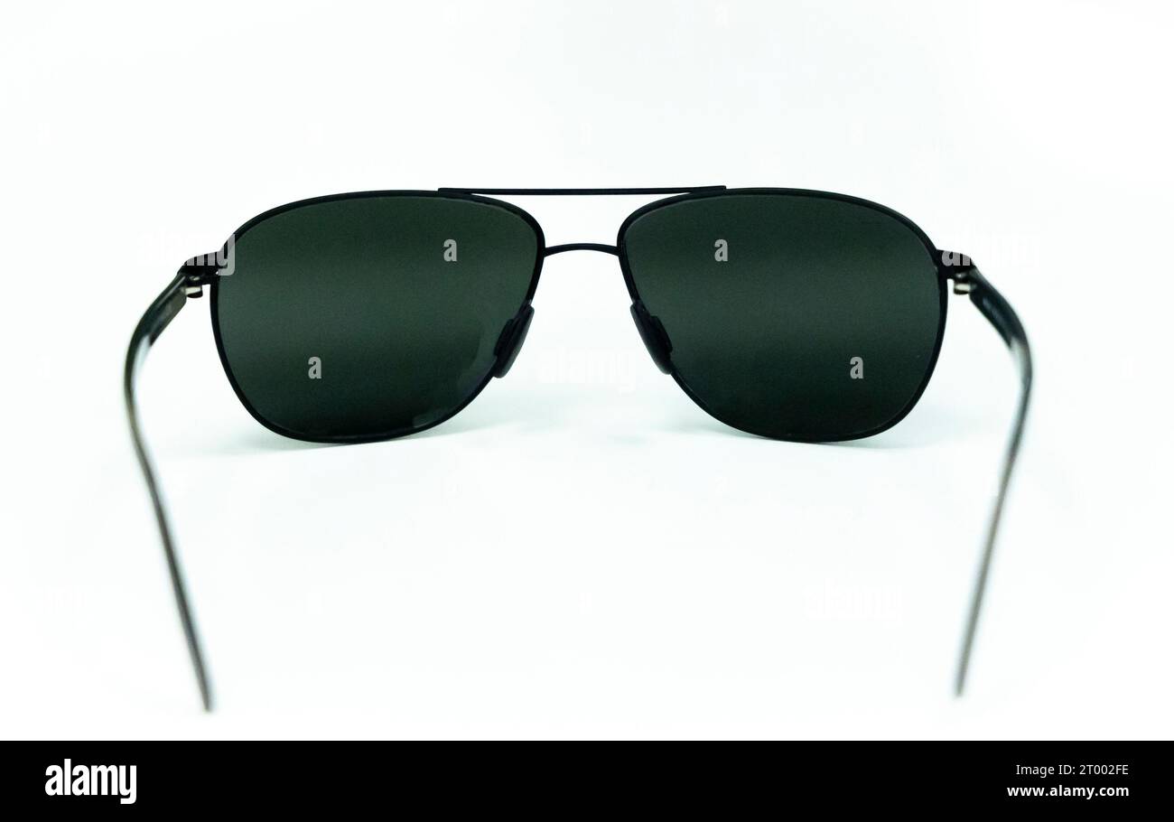 Table top view of a sunglass with white background Stock Photo - Alamy